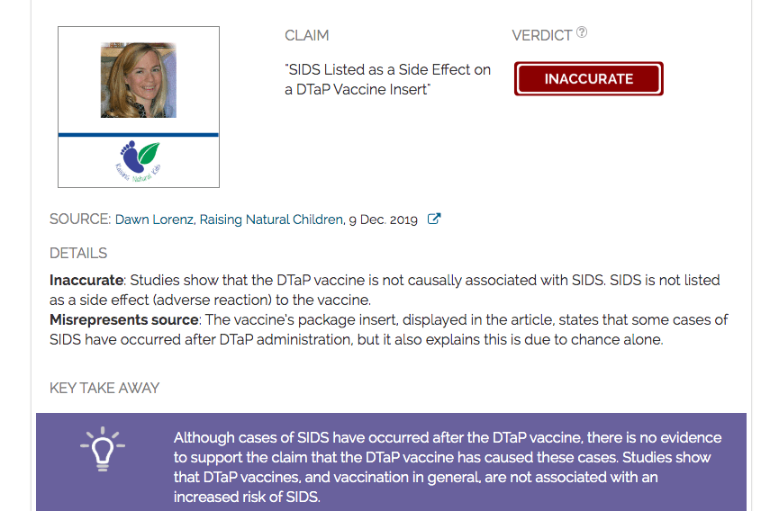 No causal association between the DTaP vaccine and sudden infant death ...
