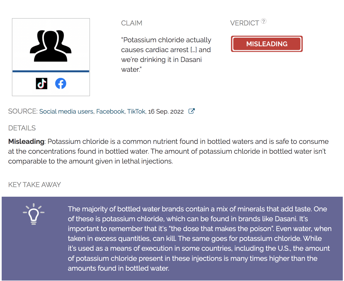 The amount of potassium chloride in Dasani bottled water is safe and ...