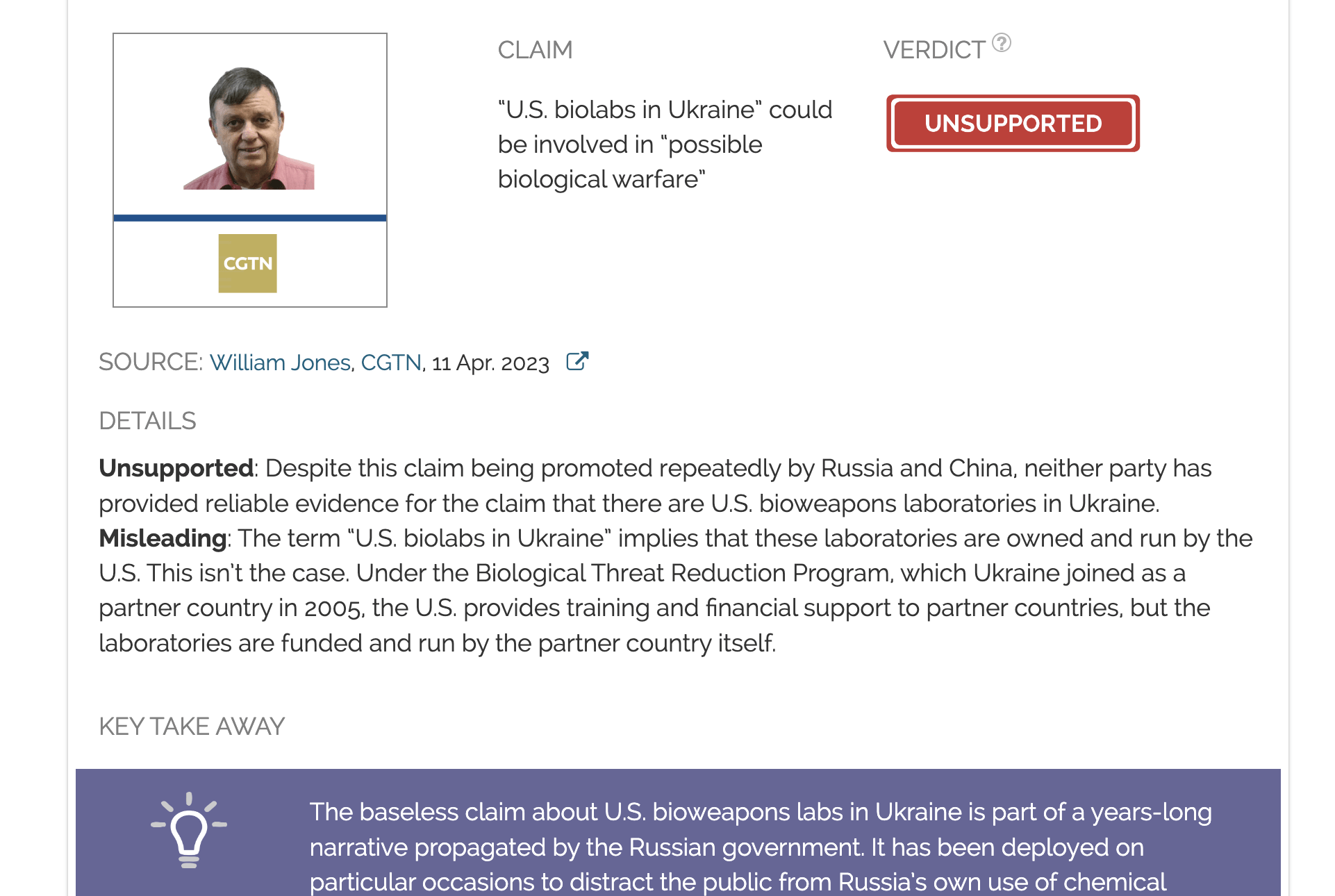 CGTN video rehashes baseless claim about U.S. biolabs in Ukraine ...