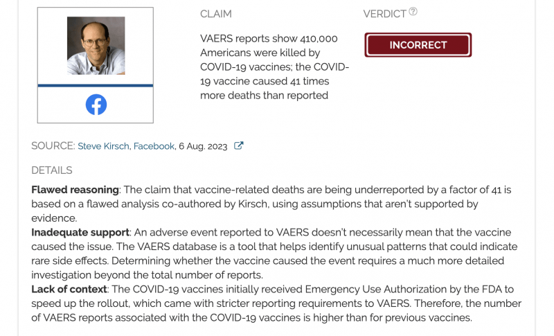 VAERS death reports don’t prove COVID-19 vaccines killed hundreds of ...