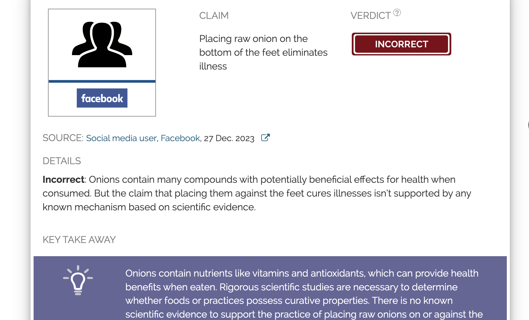 Folk remedy of placing raw onions on feet to cure illness lacks ...