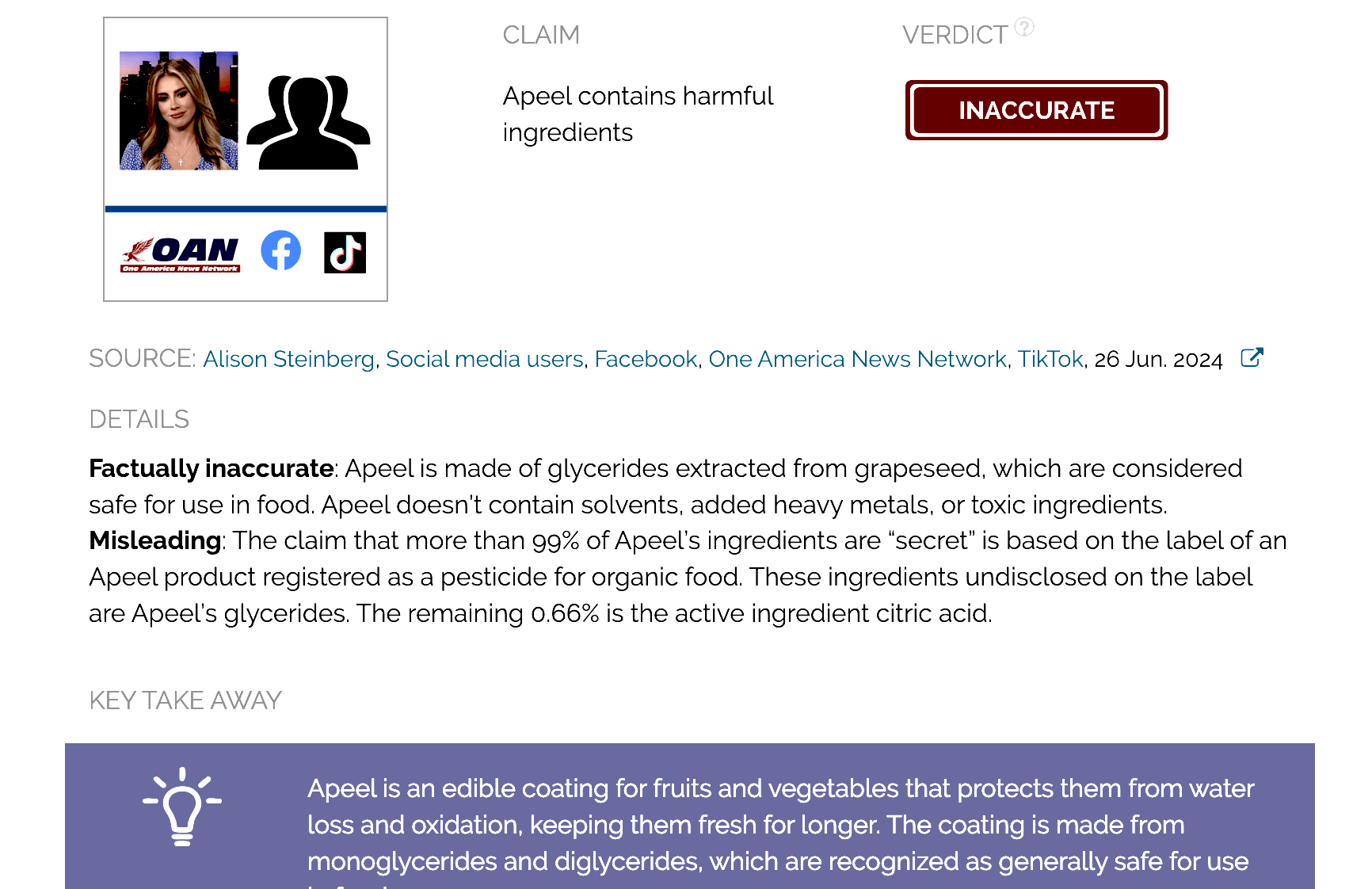 Edible food coating Apeel doesn’t contain toxic ingredients; its ingredients are recognized as ...
